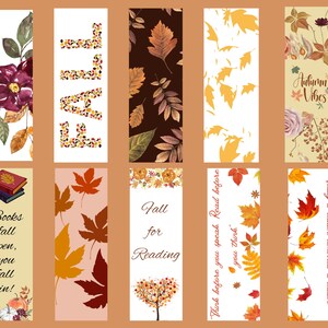 Printable Bookmark, Set of Ten Fall Design Printable, Digital Product ...
