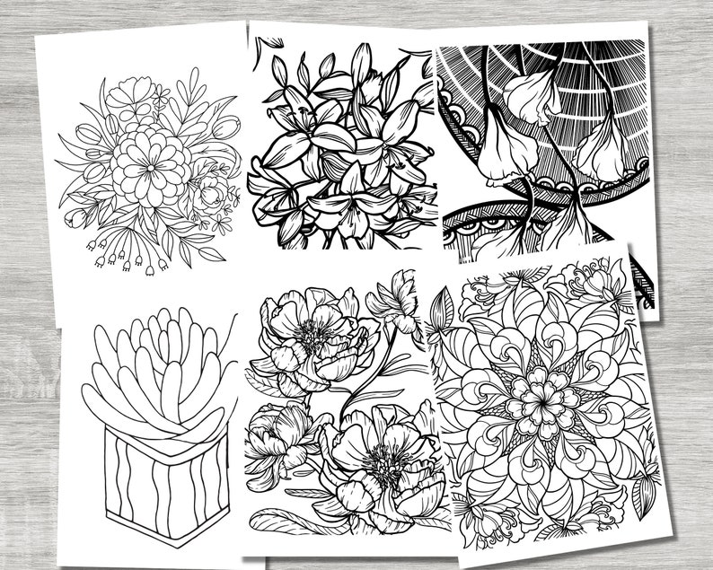 110 Flower Digital Coloring Pages Bundle for Adults and - Etsy