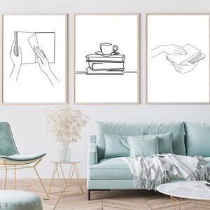 Bookish Wall Art, Printable Wall Art, Set of 6 Bookish One Line Art ...