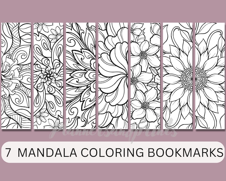 Mandala Coloring Bookmarks: Set of 7, Book Lover Gift (digital Print ...
