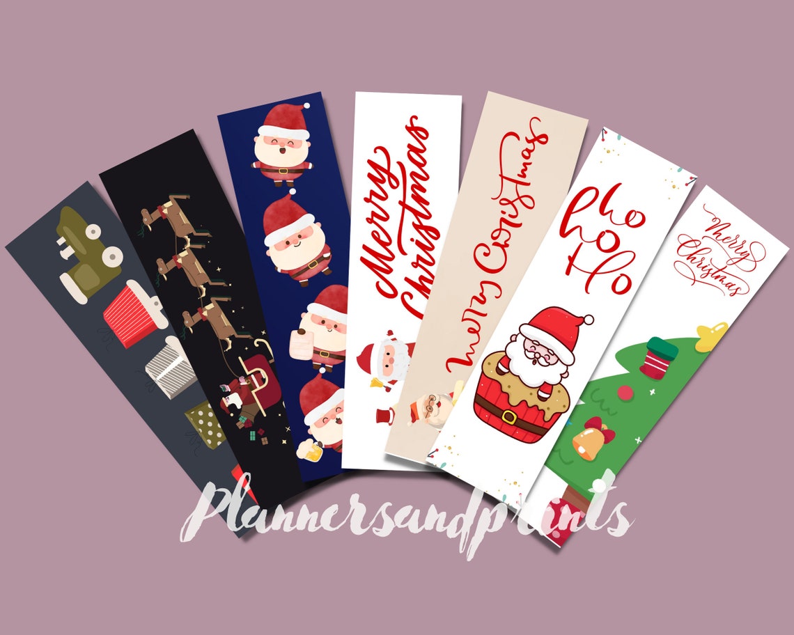 Merry Christmas Bookmarks, Printable Bookmarks Set of 7, Instant ...