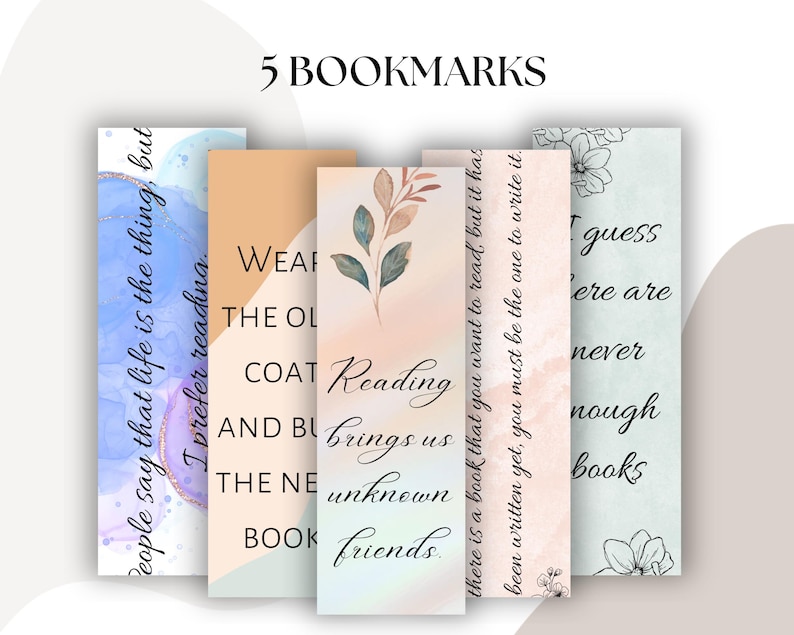 Set of 5 Printable Bookmarks With Famous Quotes Digital Download ...