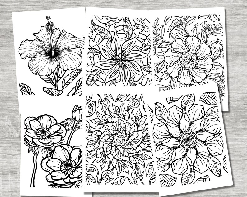 110 Flower Digital Coloring Pages Bundle for Adults and Children ...
