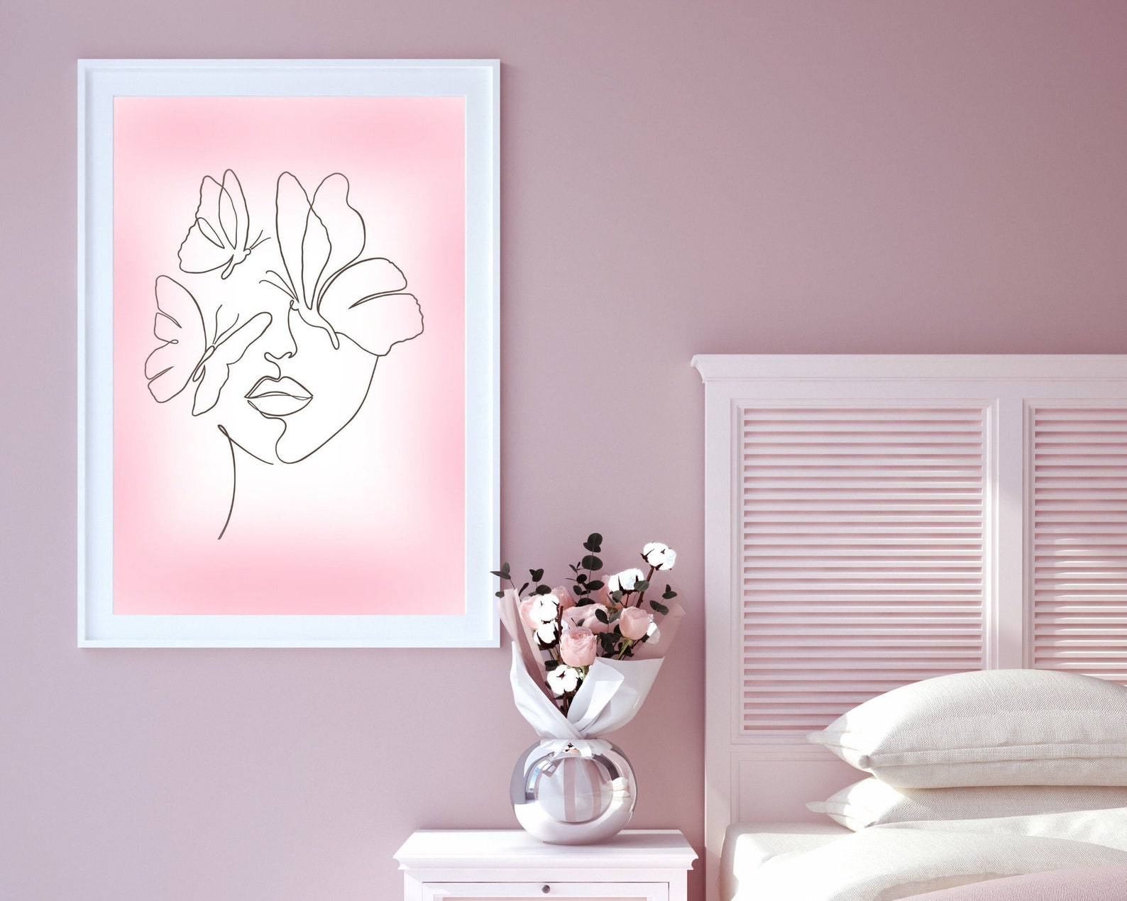 Woman Line Art Print, Female Line Art, Woman With Butterfly Line Art ...