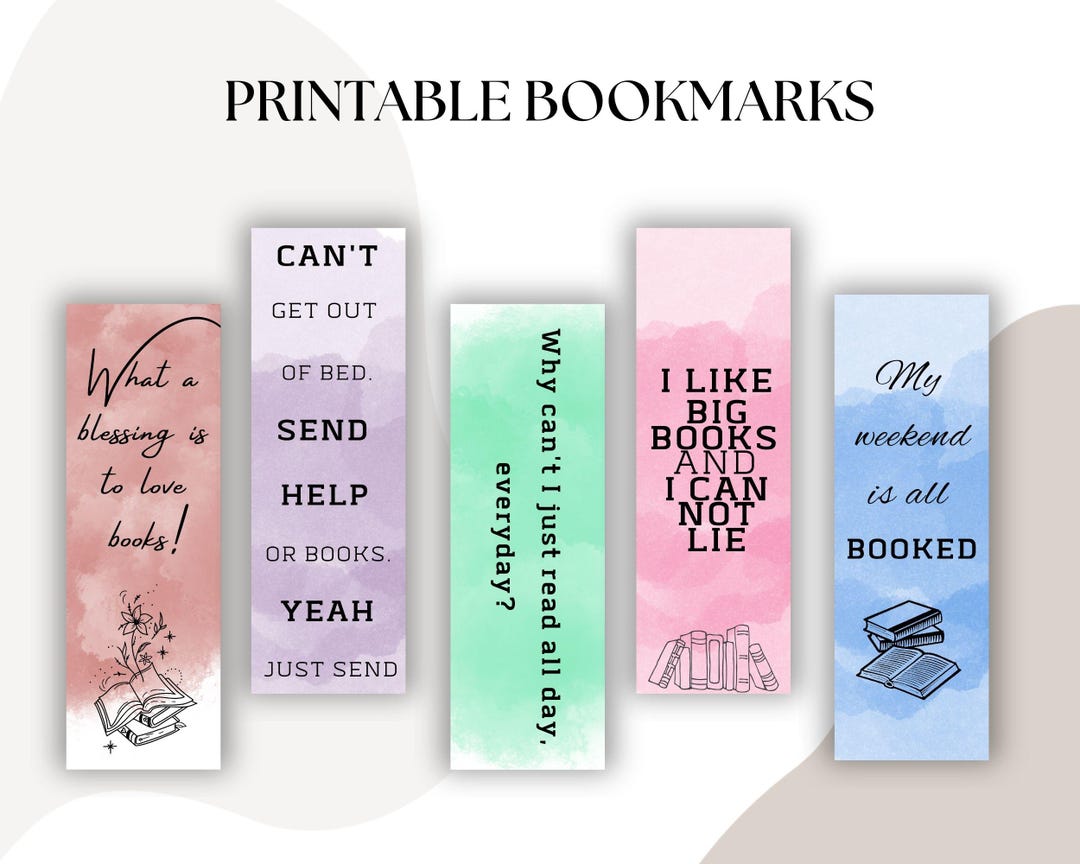 Quote Printable Bookmarks: Set of 5, Book Lover Gift (digital Download ...