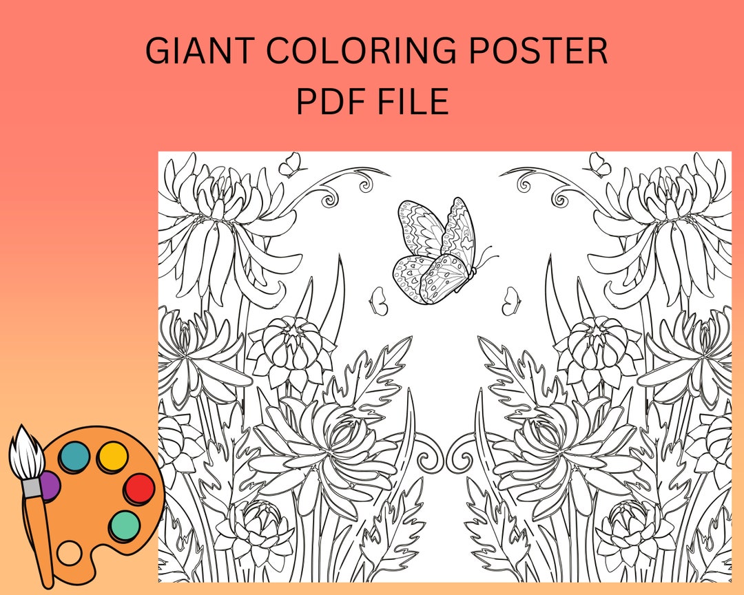 Giant Coloring Poster, Floral Coloring Poster, Adult/kids Coloring Page ...