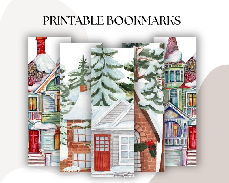 Printable Bookmark, Snow Bookmark, Christmas Bookmark, Bookmark Set of ...