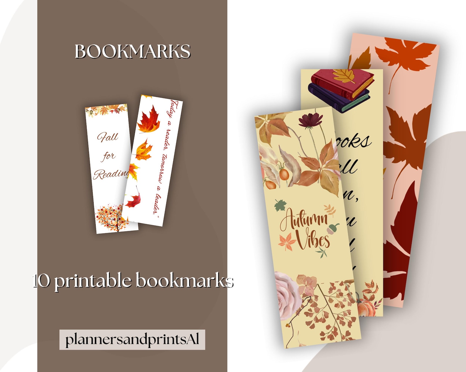 Printable Bookmark, Set of Ten Fall Design Printable, Digital Product ...