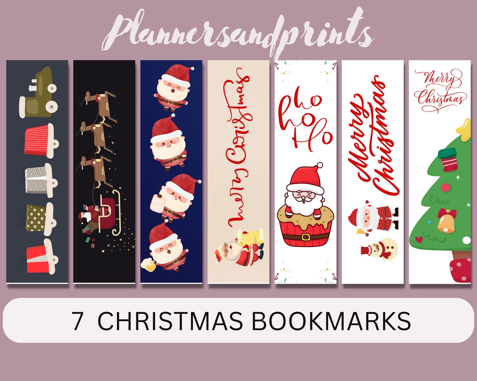 Merry Christmas Bookmarks, Printable Bookmarks Set of 7, Instant ...