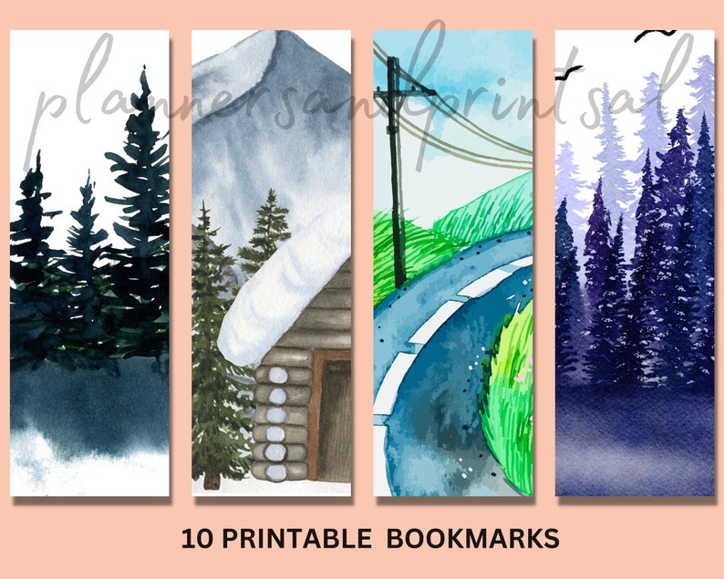 Printable Bookmarks With Watercolor Illustrations, Bookmark Set of 10 ...