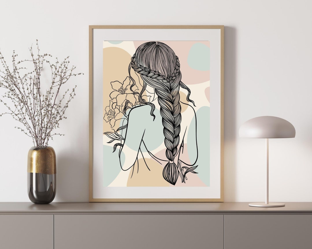 Woman Flowers Line Drawing, DIGITAL DOWNLOAD, One Line Drawing ...