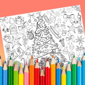 Giant Christmas Coloring Poster: Holiday Tree, Ornaments (PDF) - Etsy