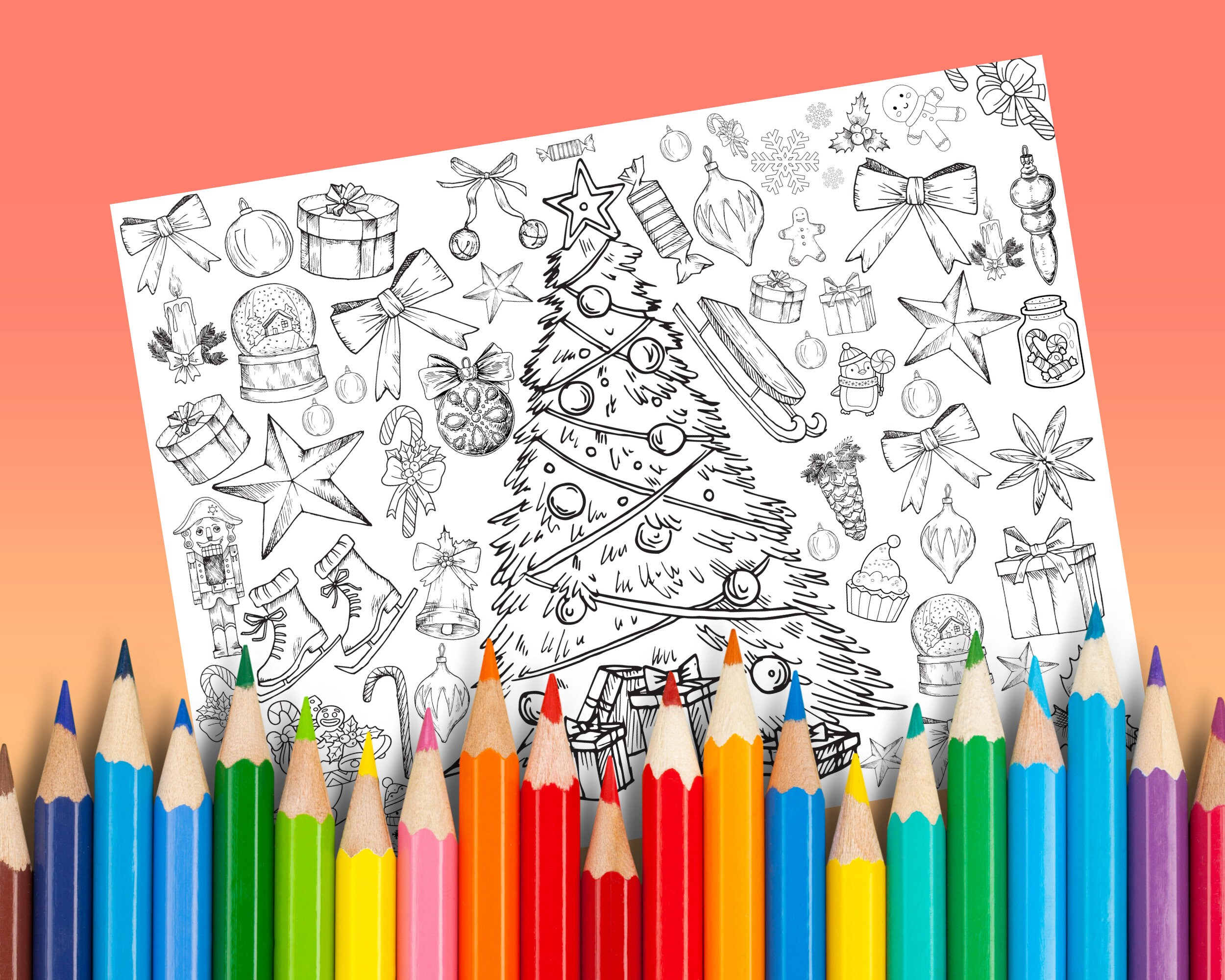 Giant Christmas Coloring Poster: Holiday Tree, Ornaments (PDF) - Etsy