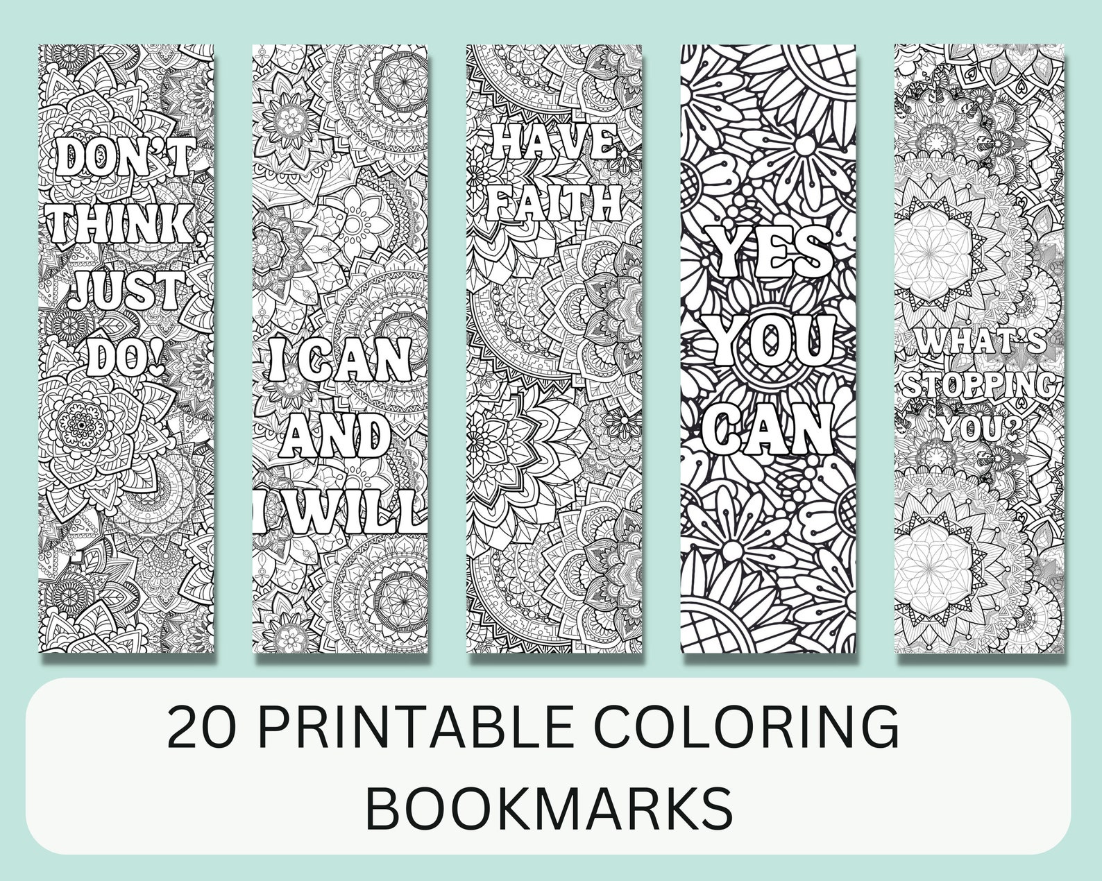 Printable Coloring Bookmarks, Set of 20, Mandala Bookmarks, Coloring ...