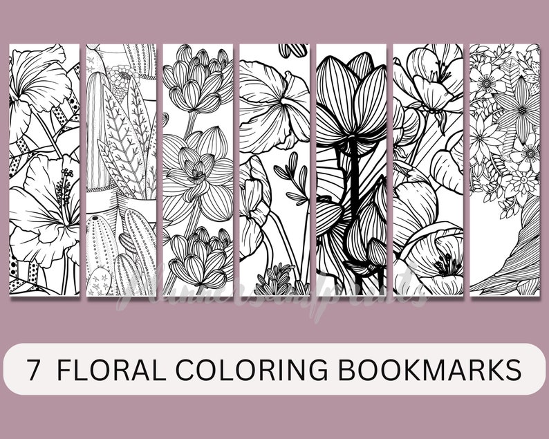 Floral Coloring Bookmarks: Printable Booklover Gift (PDF Download) - Etsy