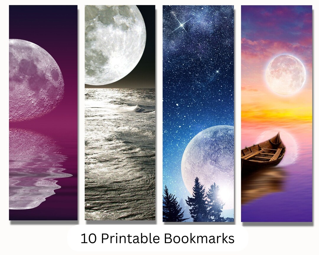 Moon Bookmarks, Printable Bookmarks, Bookmarks Set of 10, Moon Picture ...