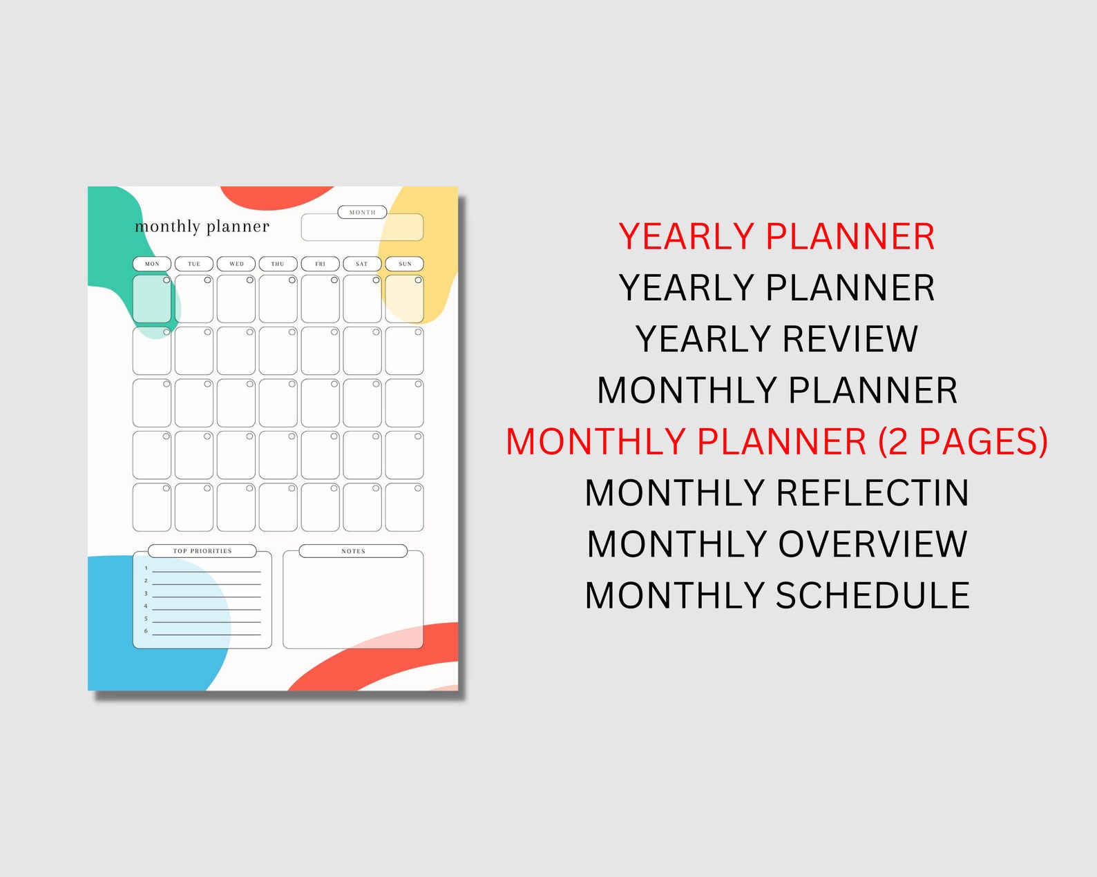 Yearly Planner Monthly Planner Printable Monthly Planner - Etsy