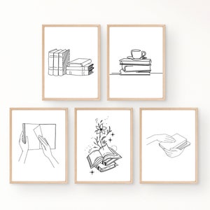 Bookish Wall Art, Printable Wall Art, Set of 6 Bookish One Line Art ...