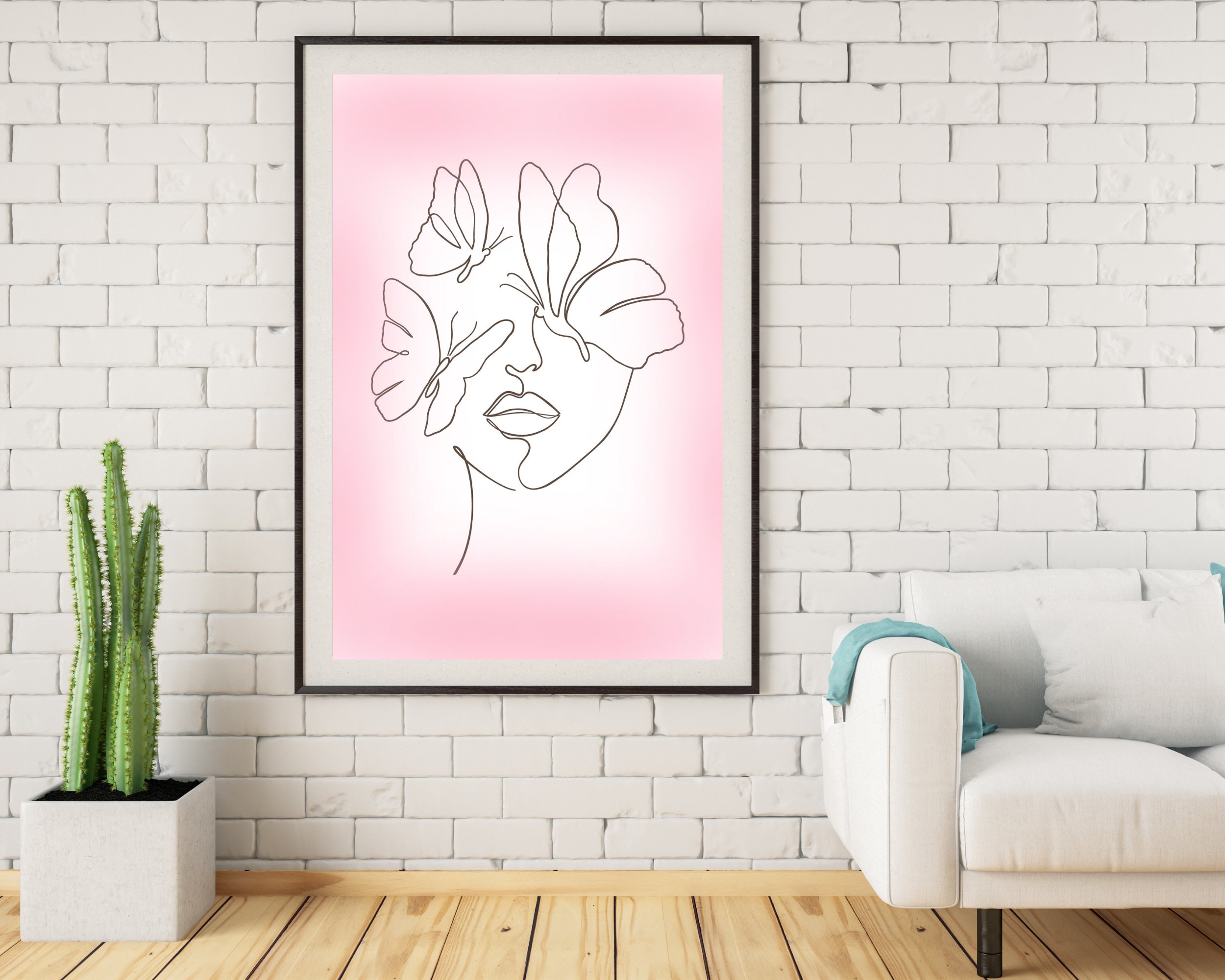 Woman Line Art Print, Female Line Art, Woman With Butterfly Line Art ...