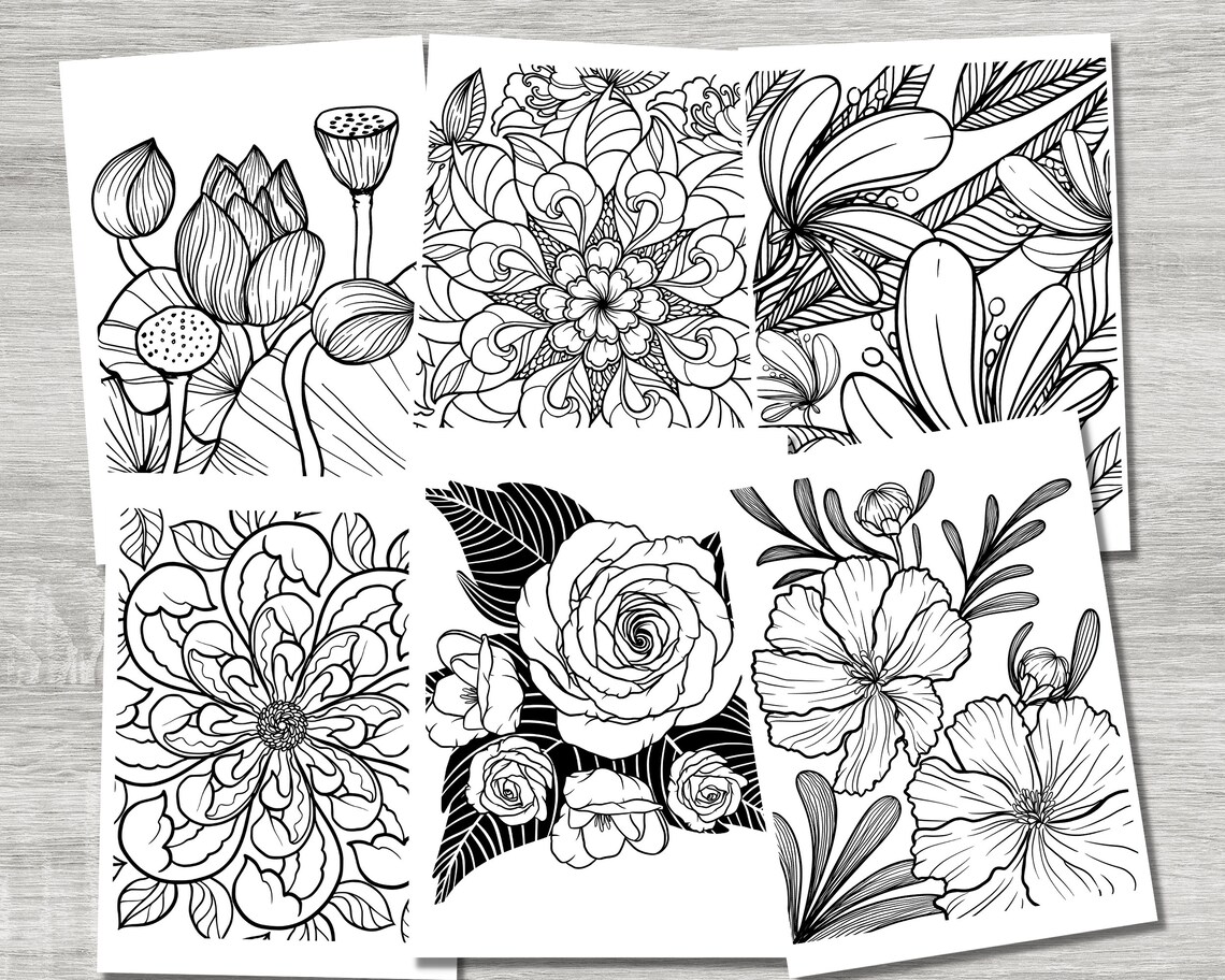 110 Flower Digital Coloring Pages Bundle for Adults and Children ...