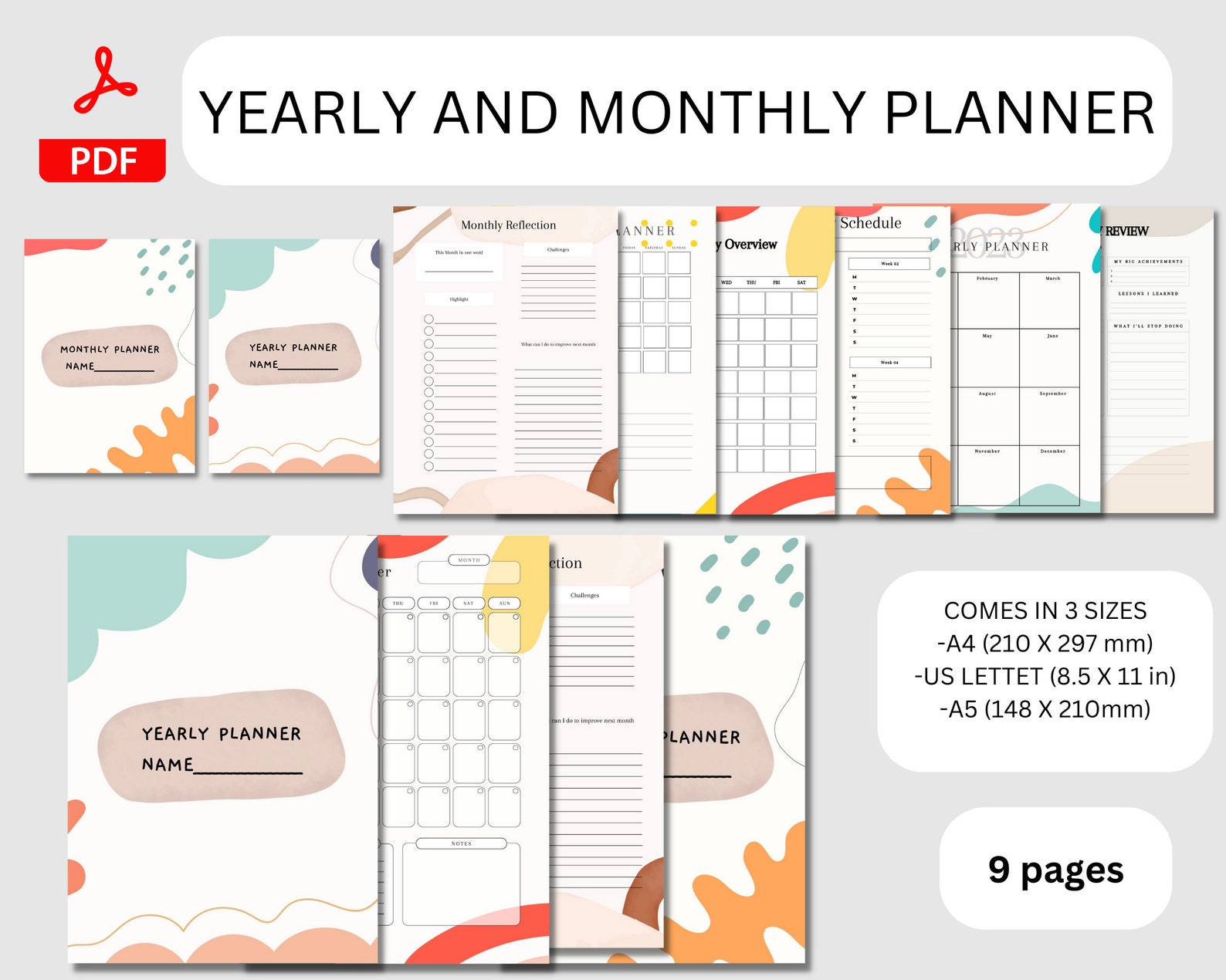 Yearly Planner, Monthly Planner, Printable Monthly Planner, Pdf ...