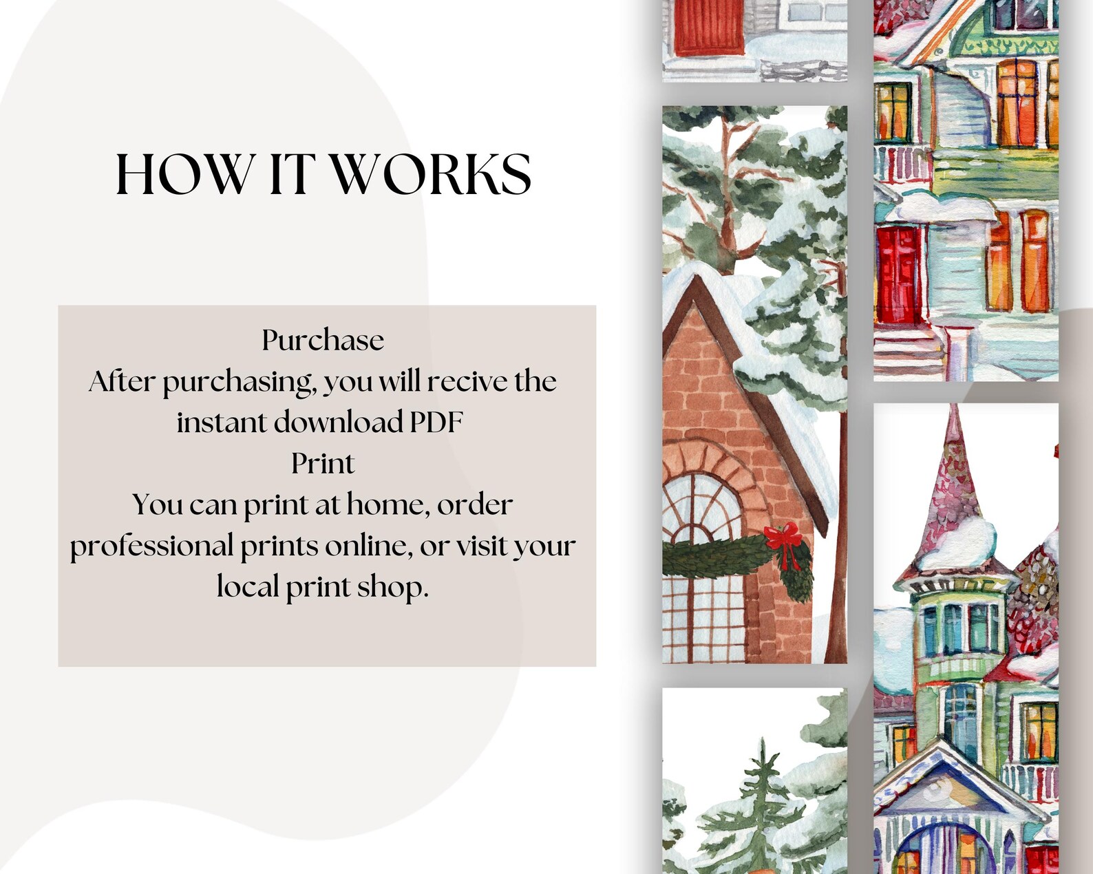 Printable Bookmark, Snow Bookmark, Christmas Bookmark, Bookmark Set of ...