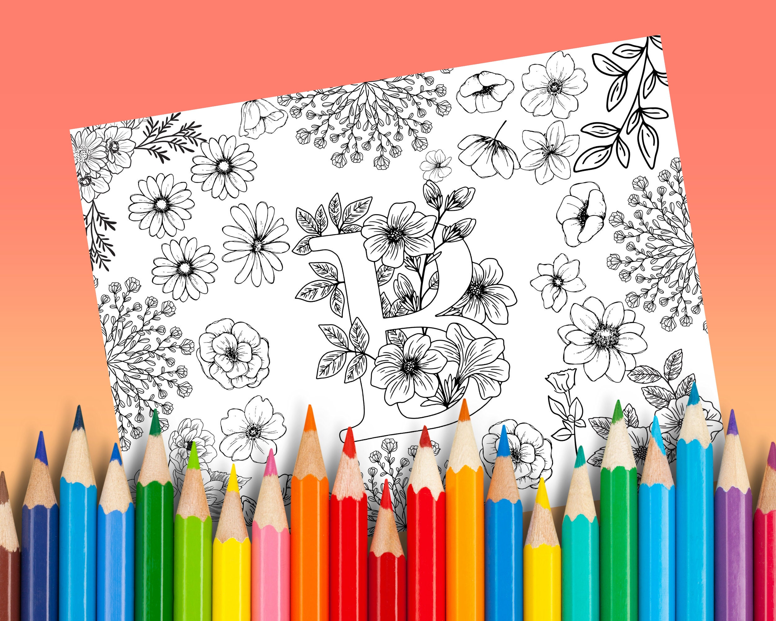 Giant Coloring Poster, Coloring Poster With Letters, Floral Coloring ...