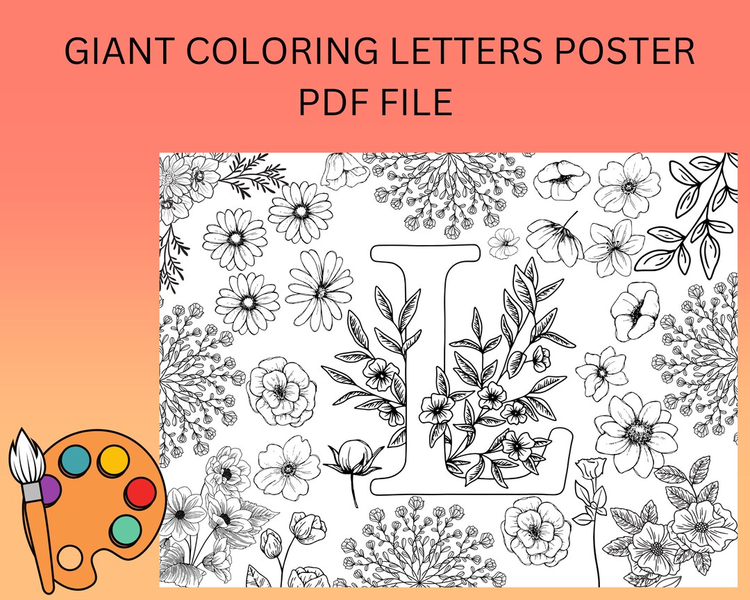 Póster gigante para colorear, póster para colorear con letras, flores ...