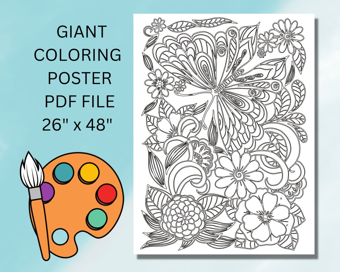 Giant Coloring Poster, Floral Coloring Poster, Adult Coloring Page ...
