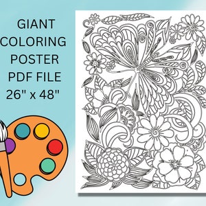 Giant Coloring Poster, Floral Coloring Poster, Adult Coloring Page ...