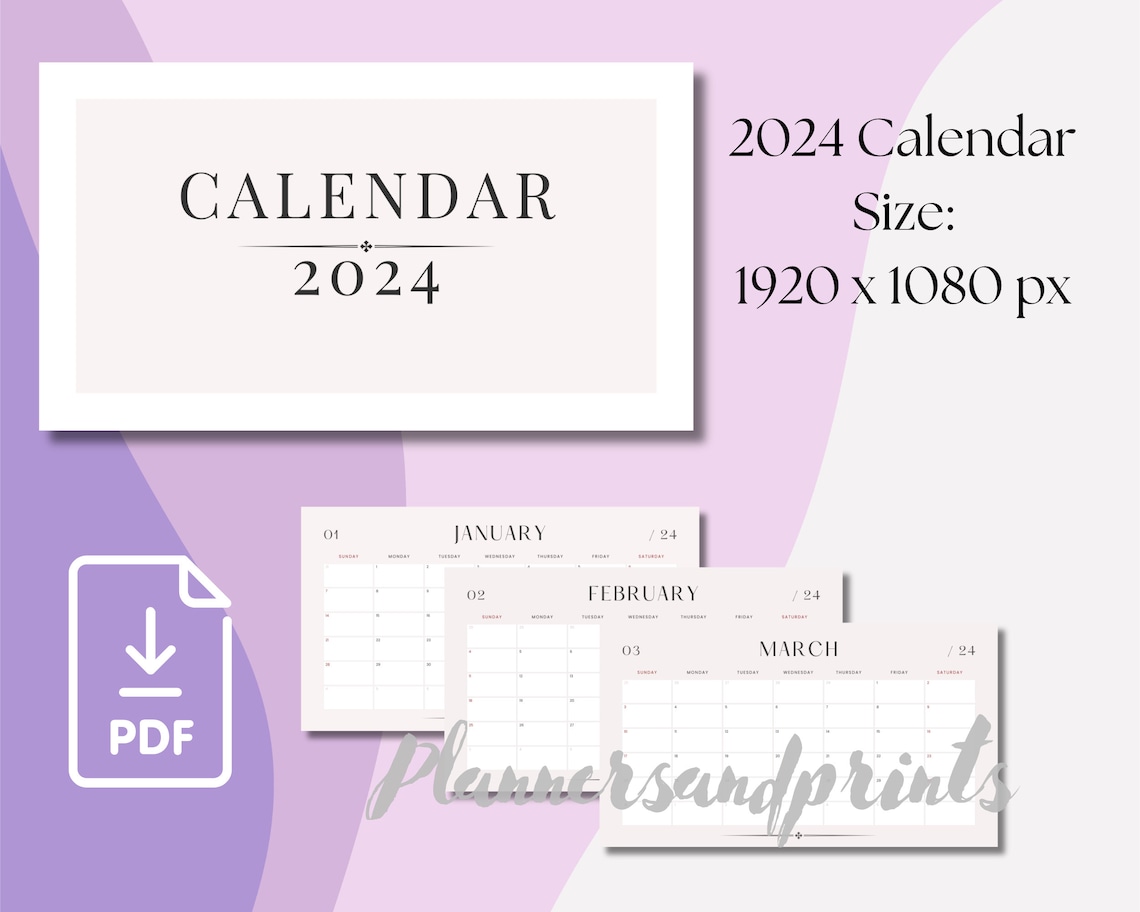 Printable Calendar, 2024 Calendar, Monthly Calendar, Printable Blank ...