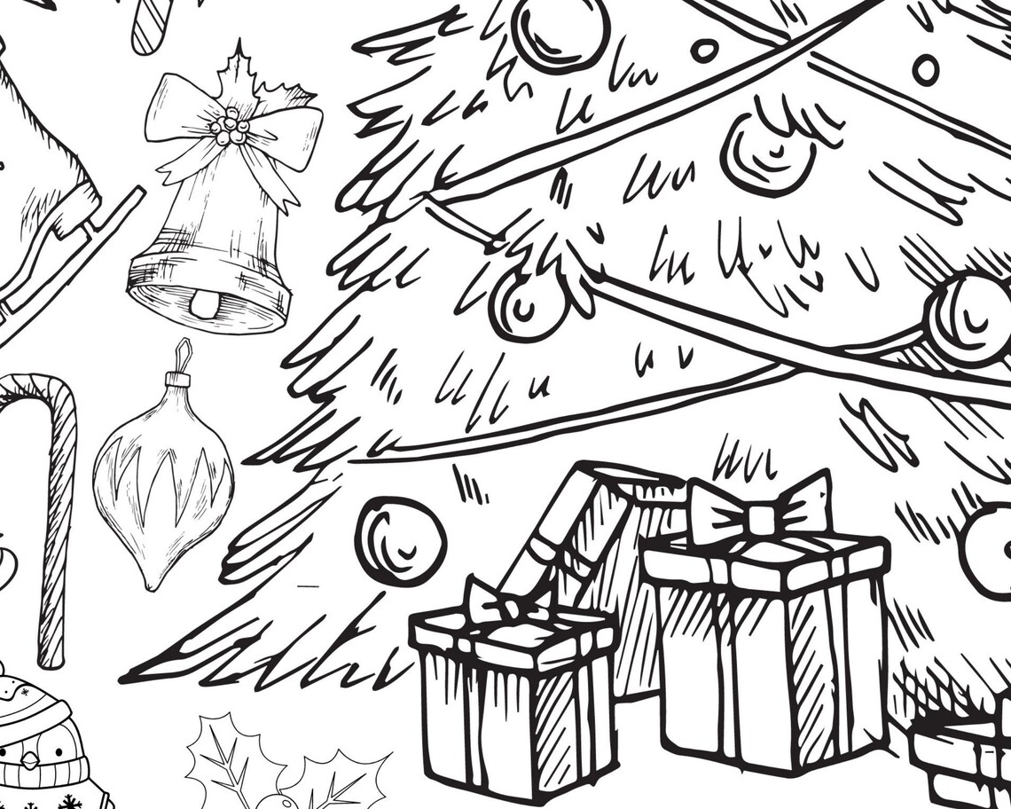 Giant Christmas Coloring Poster: Holiday Tree, Ornaments (PDF) - Etsy