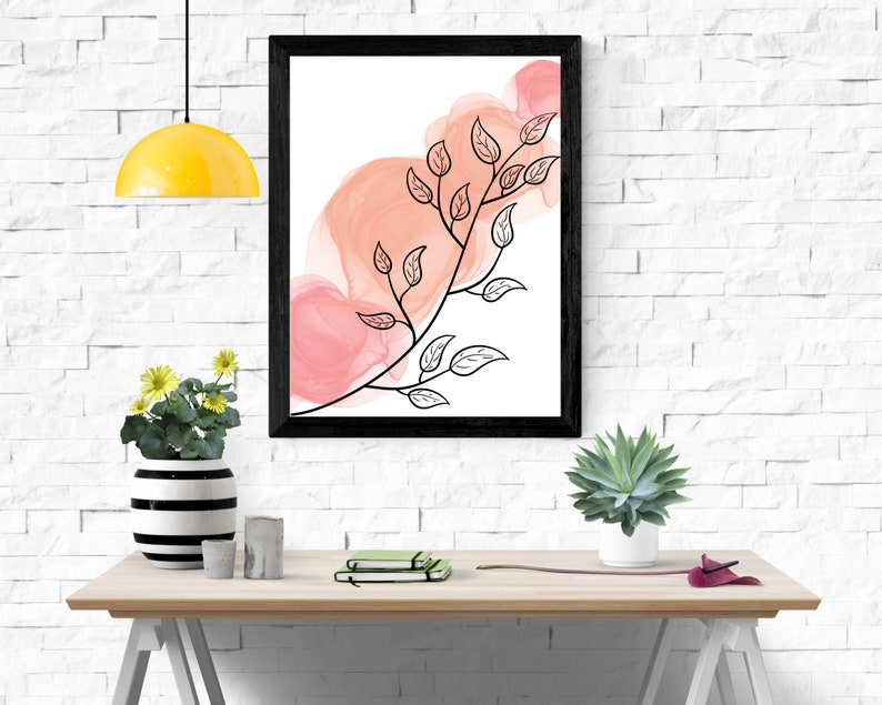 Botanical Line Drawing Print One Line Leaf Poster - Etsy