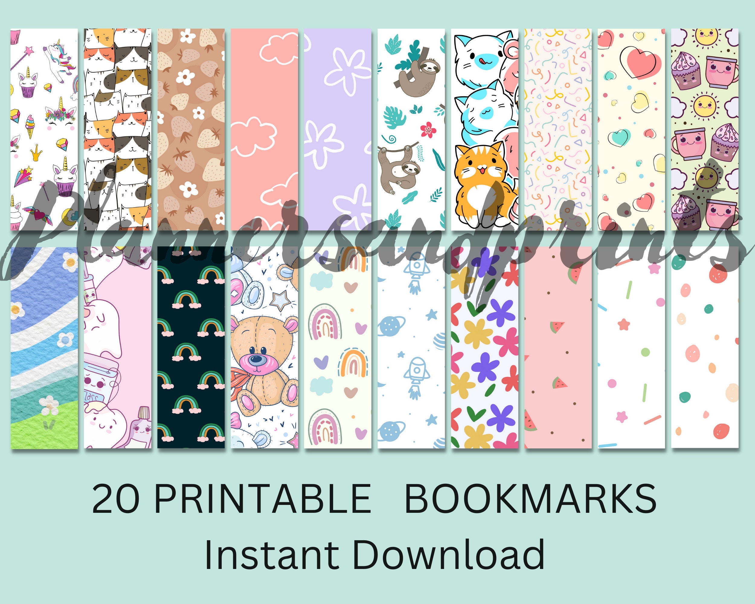 Cute Bookmark, Printable Bookmark, Bookmark Set of 20, Bookmarks for ...