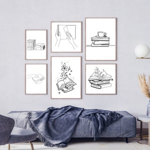 Bookish Wall Art, Printable Wall Art, Set of 6 Bookish One Line Art ...