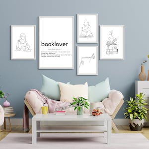 Set of 6 Bookish Prints, Book Art, Library Decor, Book Lover Gift ...