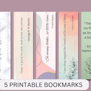 Printable Bookmark, Digital Product, Set of Five, Digital Bookmark ...