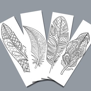Printable Coloring Bookmarks Set of 4, Feather Coloring Bookmarks ...