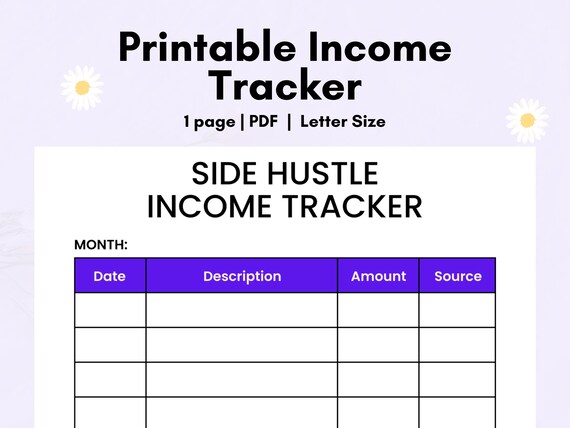 Side Hustle Income Tracker Printable Budget Tracking Small - Etsy