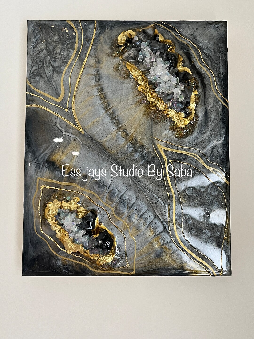 Resin Geode Wall Art/ Grey & Silver Resin Art-wall Art/resin Wall ...