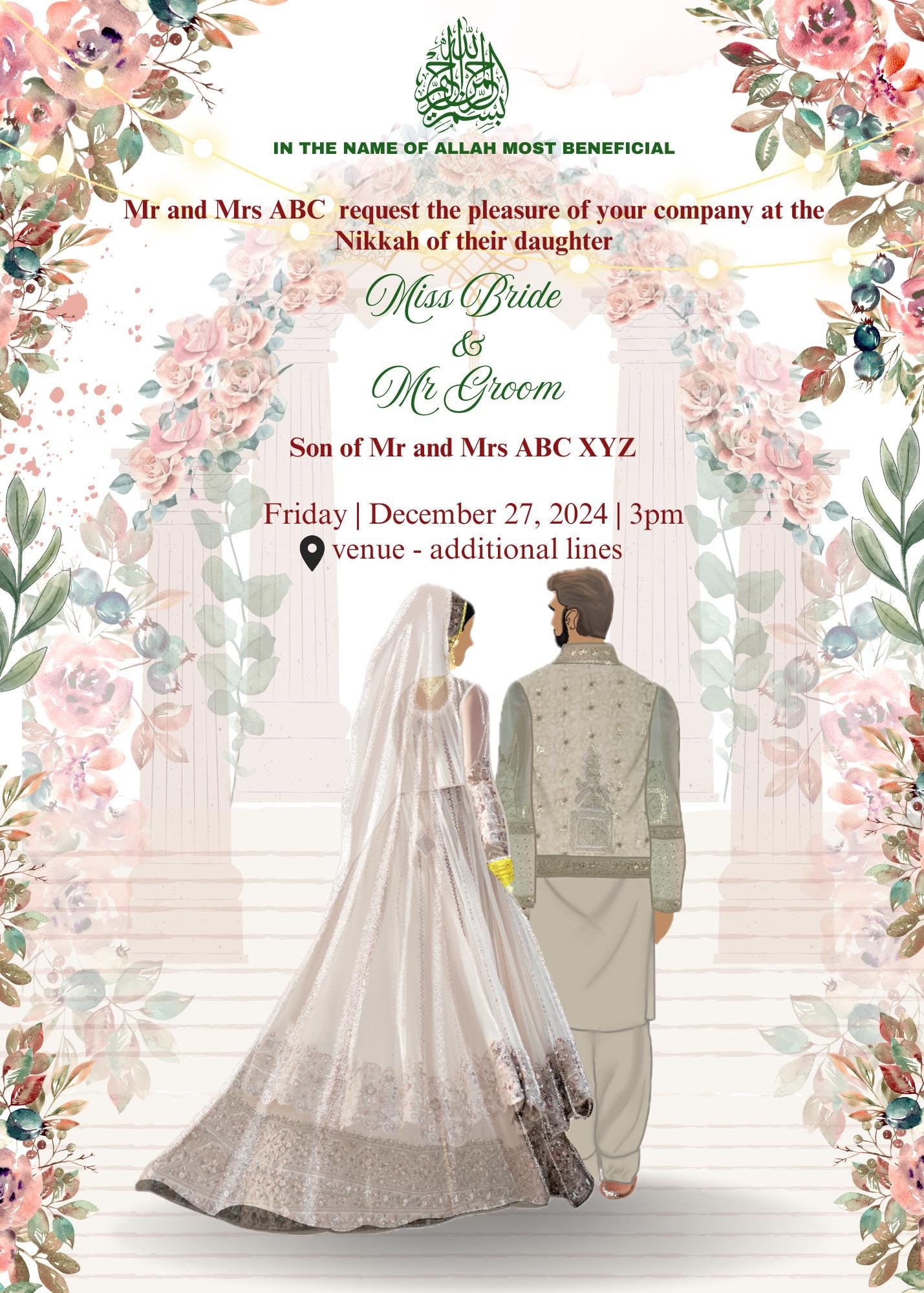 Wedding /nikah Invitation-floral Garden Wedding Invitation DIGITAL ...