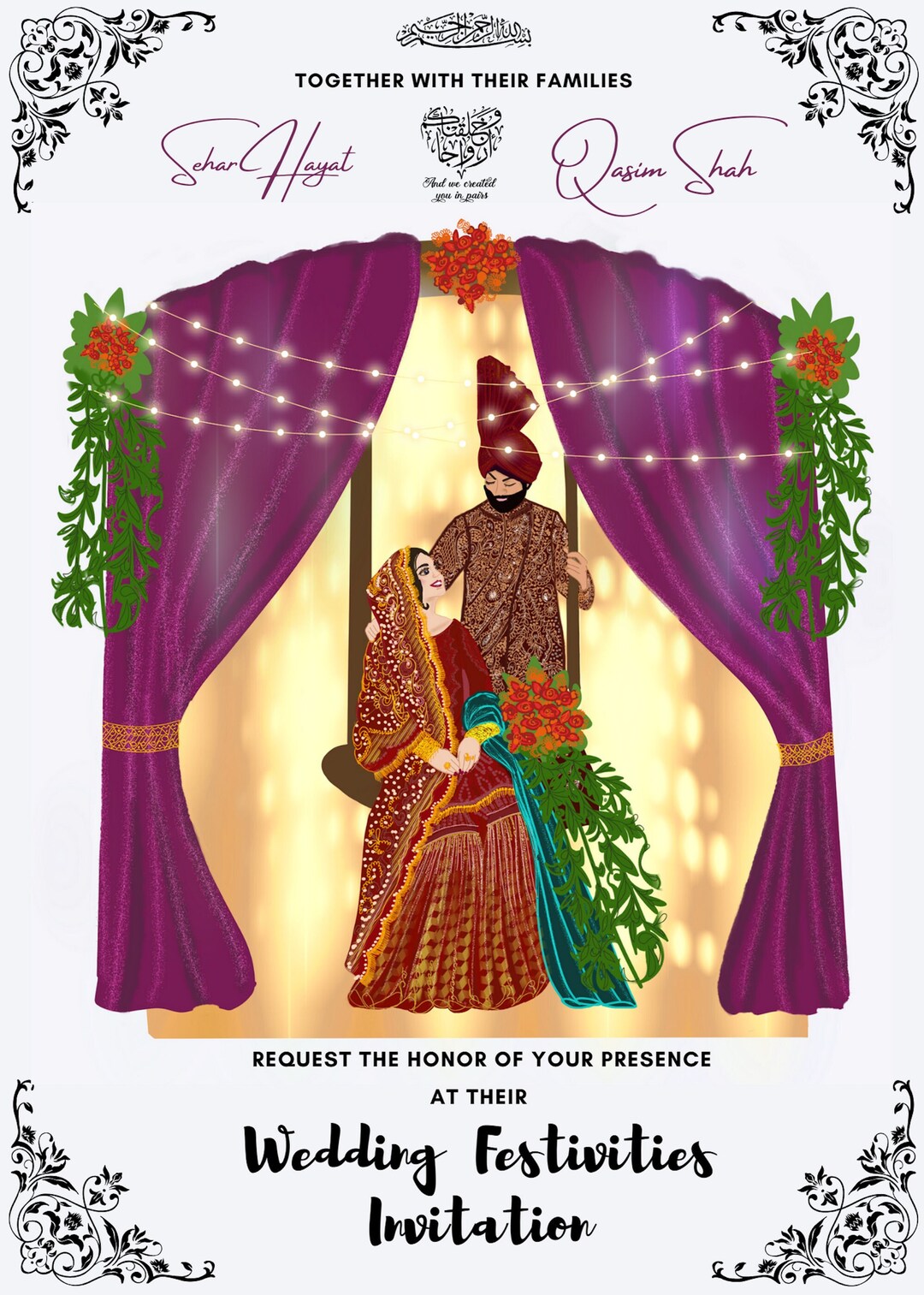 Pakistani Wedding/nikkah Invitations, Muslim Pakistani Wedding Card ...