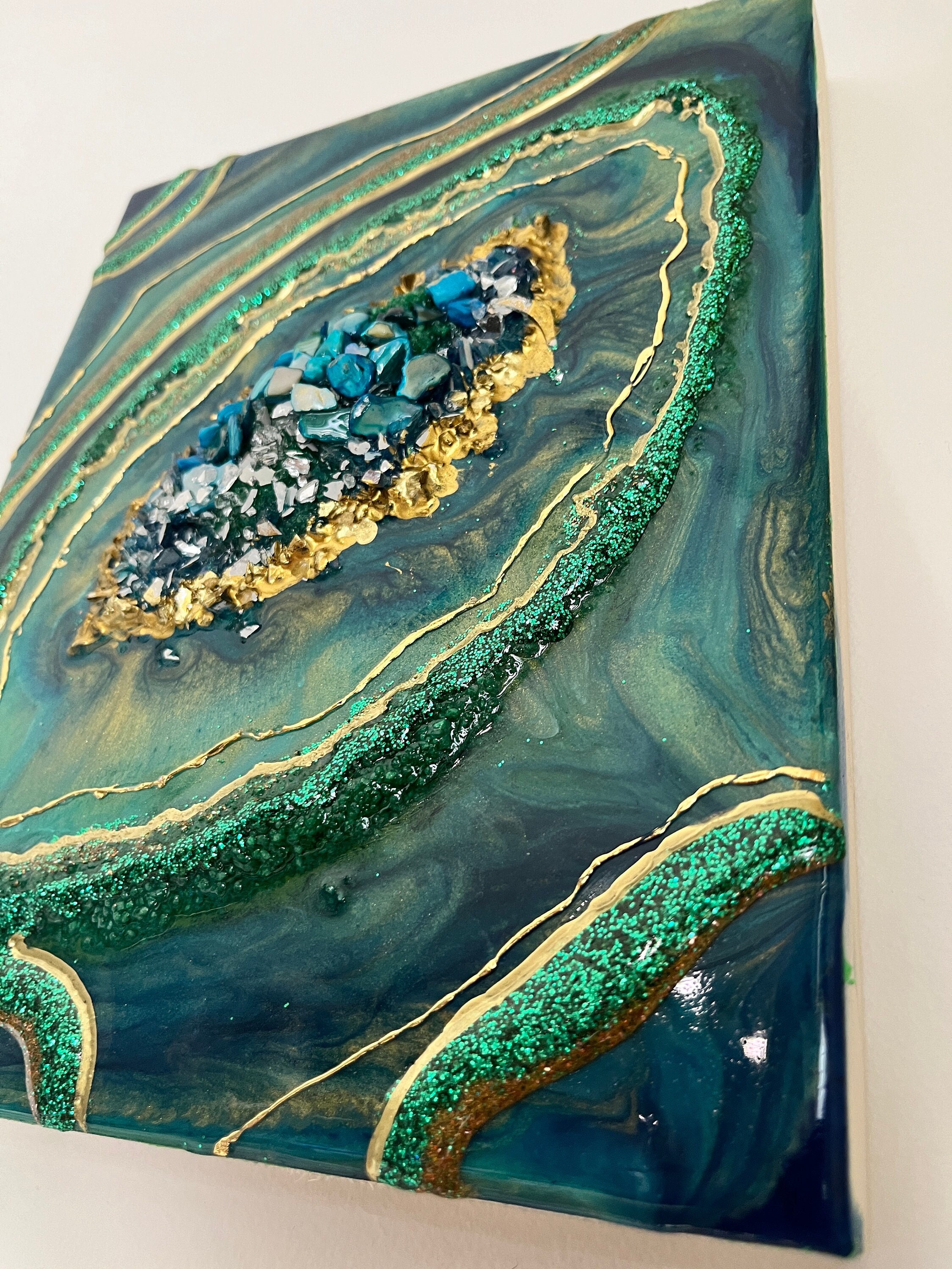 Resin Geode Wall Art/ Peacock Colours Wall Art/resin Wall Hanging/geode ...