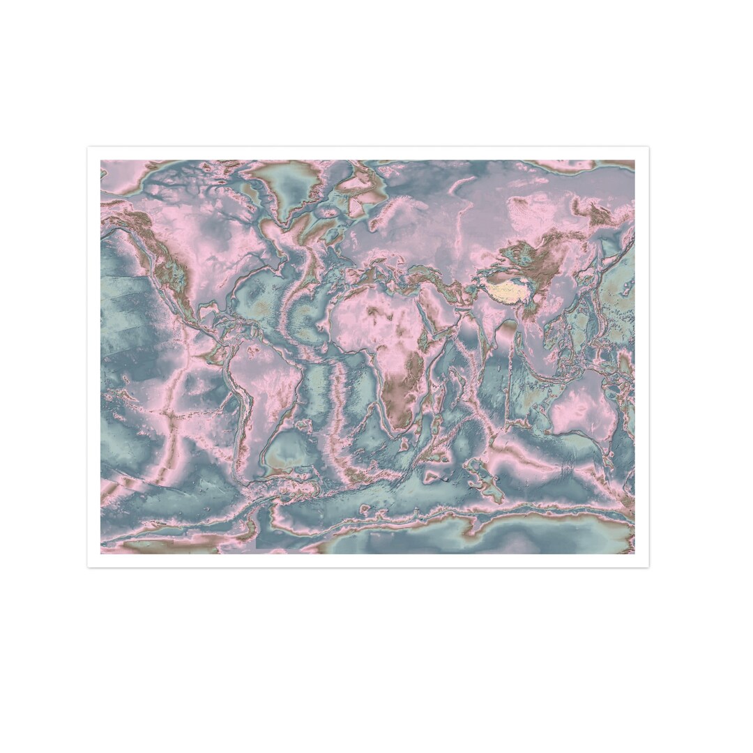 Abstract World Map Print Pink & Grey - Etsy