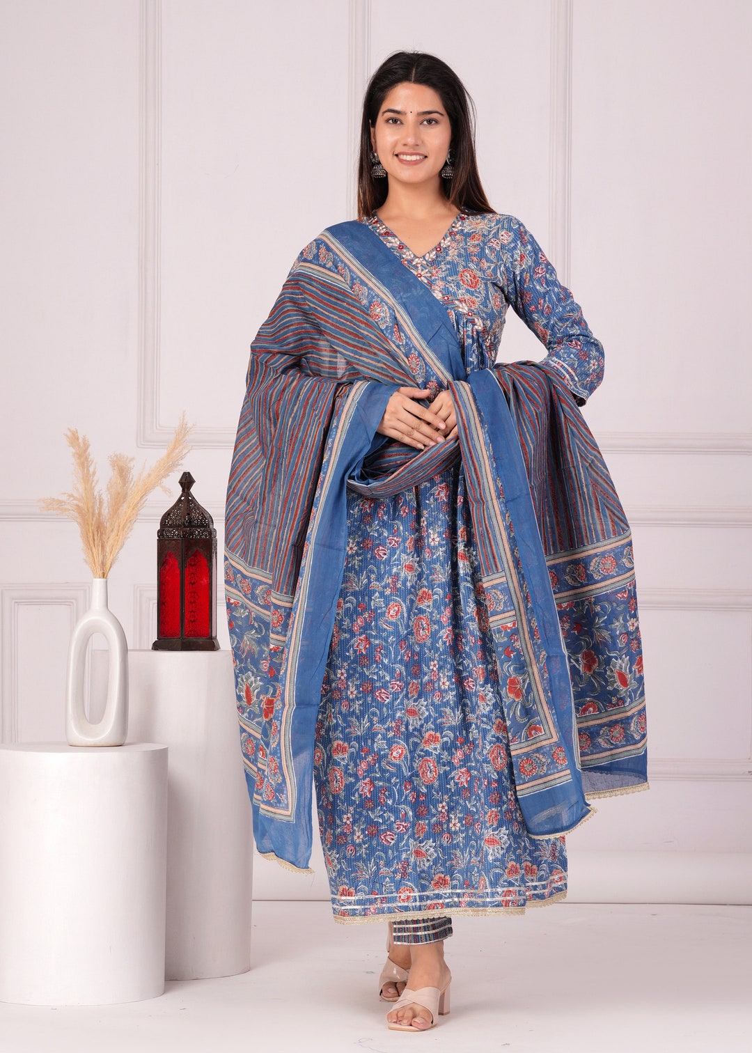 Unique Handwoven Cotton Kurti Hand-embroidered Details Blue - Etsy