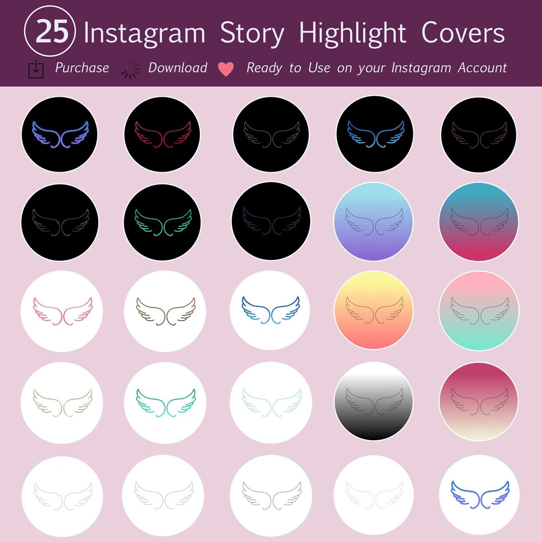 25 Instagram Highlight Aesthetic Covers L Icon Pack L Angel Wings L ...