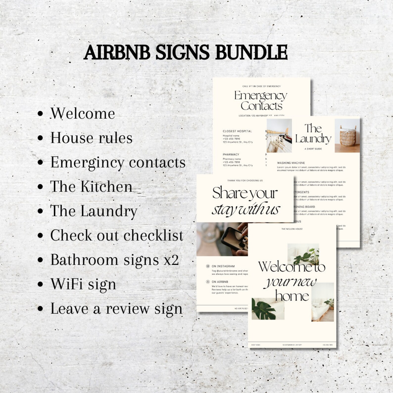Airbnb Sign Bunlde Template Airbnb Signage for Rental Home Wifi Sign ...