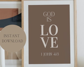 God is Love, 1 John 4:8 Wall Art, Christian Wall Art Printable, Bible ...