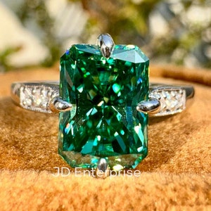 2.25 CT Green Radiant Moissanite Engagement Ring, Hidden Halo Wedding ...