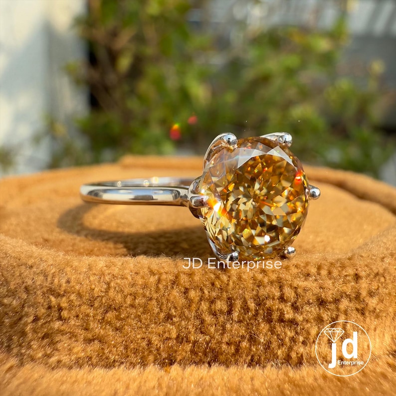 2.50 CT Antique Portuguese Cut Champagne Moissanite Engagement Ring ...